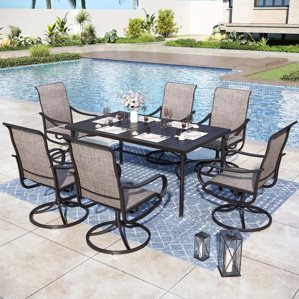 PHI VILLA Black 7-Piece Metal Rectangle Patio Outdoor Dining Set with ...