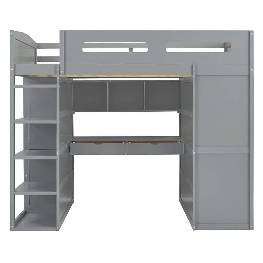 Polibi Full Size Loft Bed with Desk, Wardrobes, 4 Drawers and 4 Shelves-Gray RS-24493AAEF - The ...