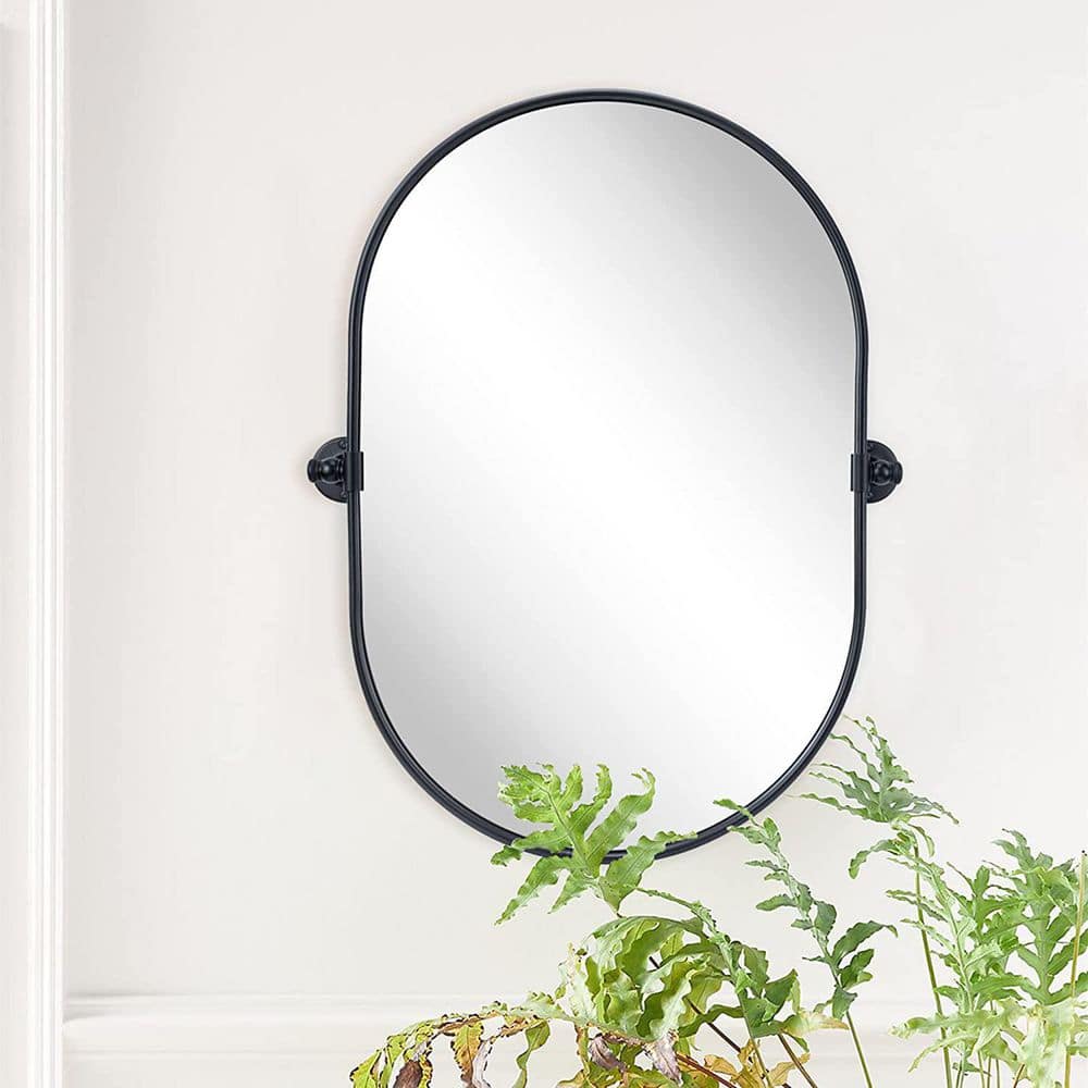 HOMLUX 20 in. W x 30 in. Oval Pivot Mirror Pill Shaped Tilting Bathroom ...