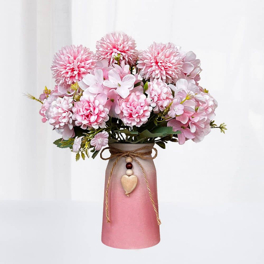 6 in. Pink Round Ceramic Decorative Vase With Jute Rope Charm UM191X ...