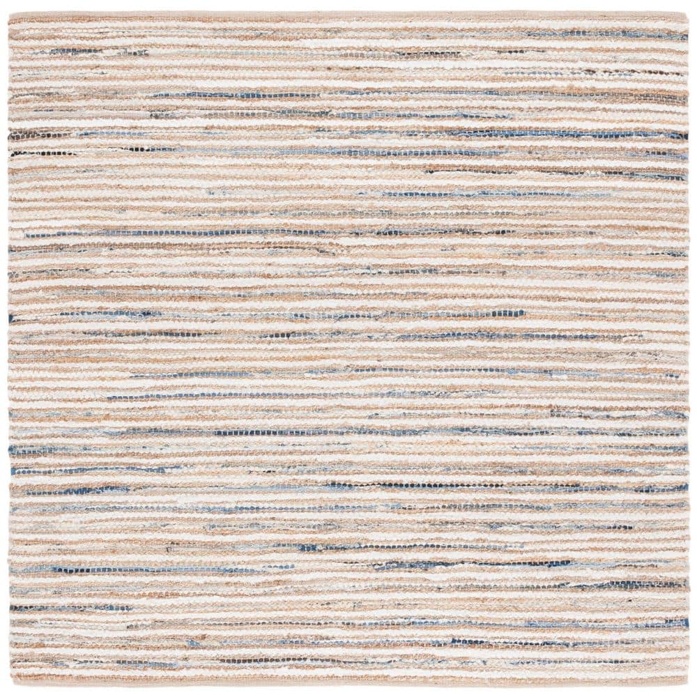SAFAVIEH Cape Cod 6 ft. x 6 ft. Natural/Light Blue Striped Abstract ...