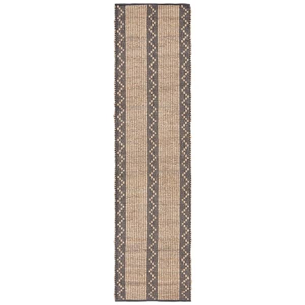 SAFAVIEH Natural Fiber Beige/Gray 2 ft. x 9 ft. Chevron Striped Runner ...
