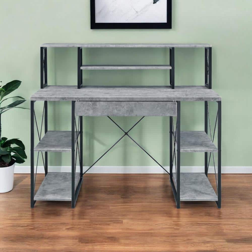 HomeRoots 47 in. Rectangular Gray Metal 1-Drawer Computer Desks ...