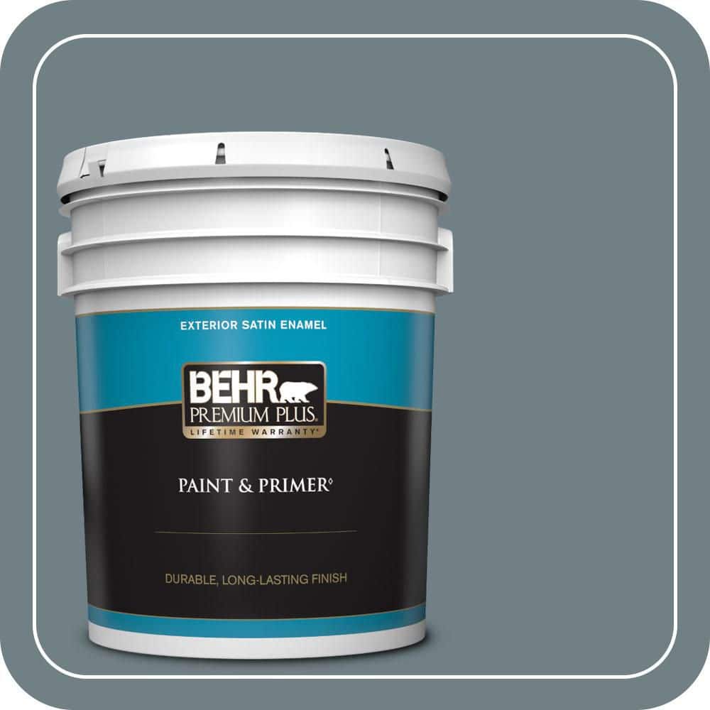 BEHR PREMIUM PLUS 5 gal. #BXC-48 Courtyard Blue Satin Enamel Exterior ...