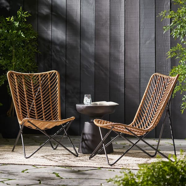 Gatlin Light Brown Boho Wicker Outdoor Lounge Chair with Geometric ...