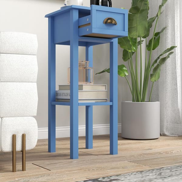 Homcom 2 Tier Side Table with Drawer Narrow End Table with Bottom Shelf for Living Room Light Blue