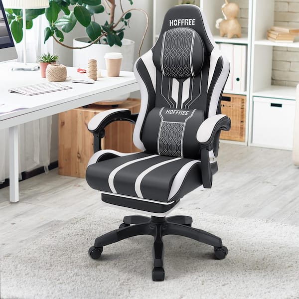 White gaming chair with footrest store