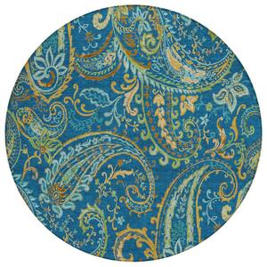 HomeRoots Navy Blue 8 ft. Round Woven Abstract Polyester Round Indoor ...