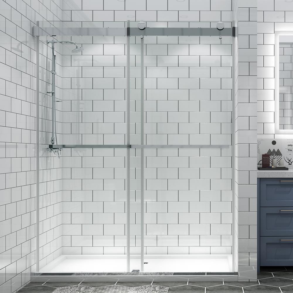 ExBrite 56-60 in. W x 74 in. H Sliding Semi Frameless Shower Door in ...
