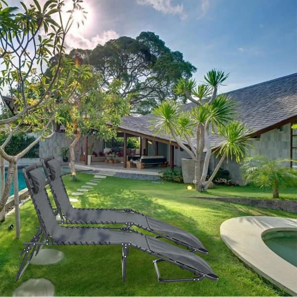 INNOBULE Outdoor Metal Black Chaise Lounge Chair 5-Position Adjustable ...