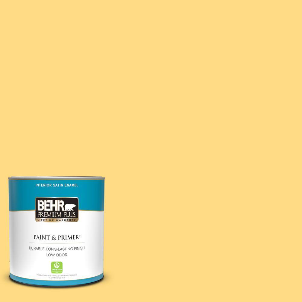 BEHR PREMIUM PLUS 1 qt. #P290-4 Spirited Yellow Satin Enamel Low Odor ...