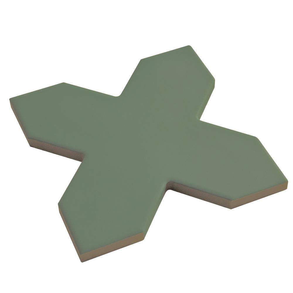 Apollo Tile Seville 5 in. x 5 in. Matte Sage Green Porcelain Cross Wall ...