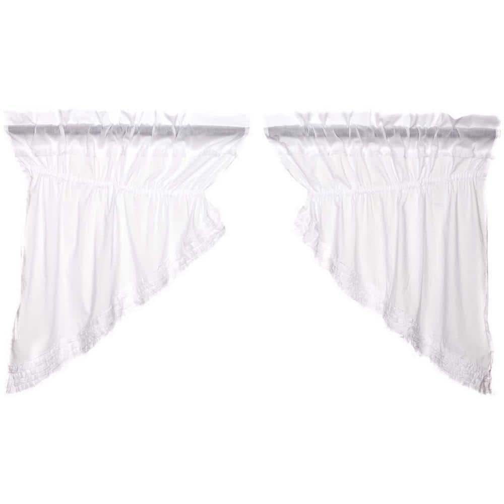 VHC BRANDS White Ruffled 36 in. W x 36 in. L Sheer Cotton Farmhouse ...