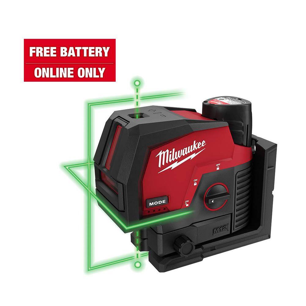 Milwaukee M12 12-Volt Lithium-Ion Cordless Green 125 ft. Cross Line and ...