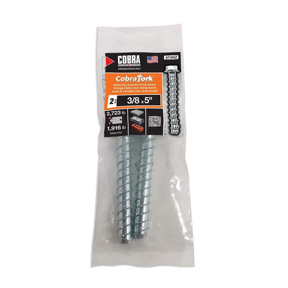 Cobra Anchors Cobra Tork 3/8 in. x 5 in. Zinc Plated Concrete Screw Anchors (2-Pack) 974NZ - The ...