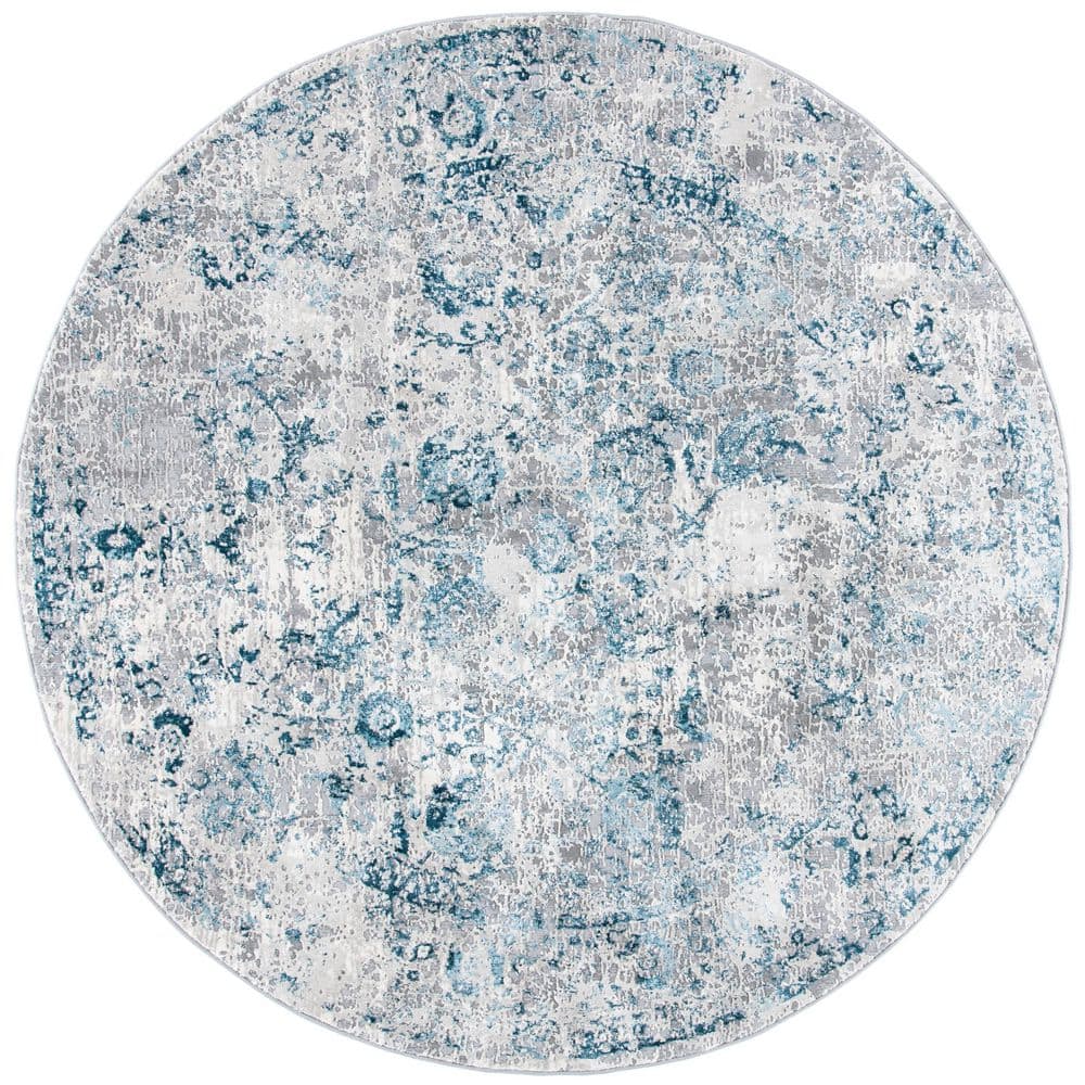 SAFAVIEH Meadow 7 ft. x 7 ft. Gray/Blue Distressed Marble Round Area ...