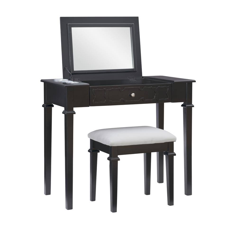 Linon Home Decor Coraline Vanity Black with Flip Open Top 36 in. W x 18 ...