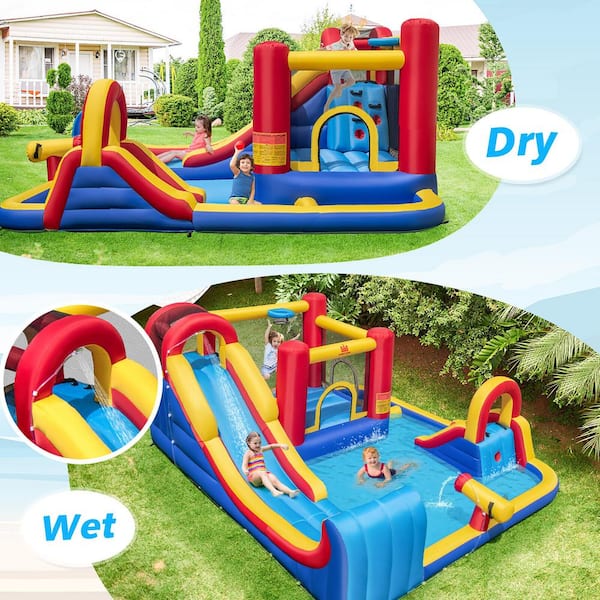 Gymax Inflatable Bounce House Water Slide Giant Kids Water Park w/Double Slides without Blower ...
