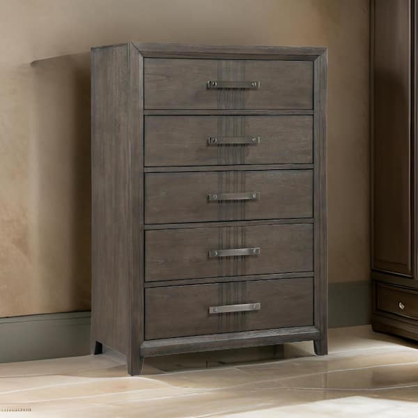 Benjara Brown 5-Drawers 35 in. Chest of Drawers Dresser Without Mirror ...