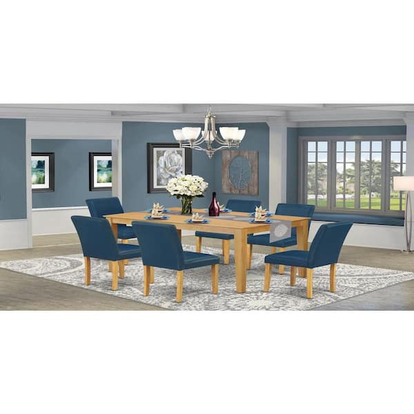 East West Furniture 7-Piece Rectangle Natural Oak Finish Solid Wood Top Dining Table with 6 ...