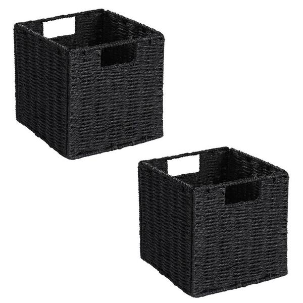 Black 9 in. x 9 in. Paper Decorative Basket with Handles Set of 2 ...
