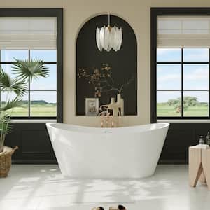 FORCLOVER 67 in. x 30.5 in. Freestanding Soaking Bathtub with Center ...