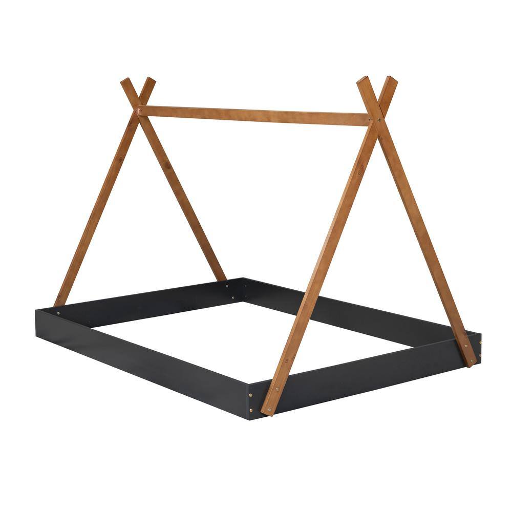 Harper & Bright Designs Tent Style Brown and Black Wood Frame Full Size ...