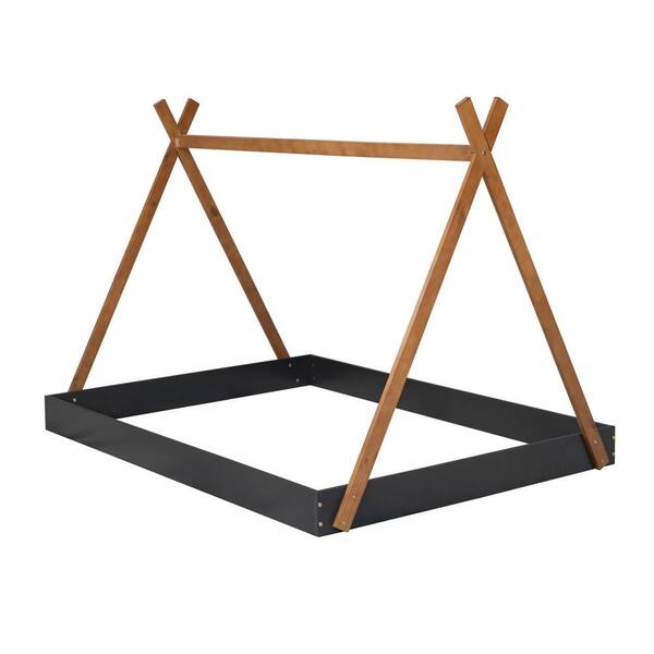Harper & Bright Designs Tent Style Brown and Black Wood Frame Full Size ...