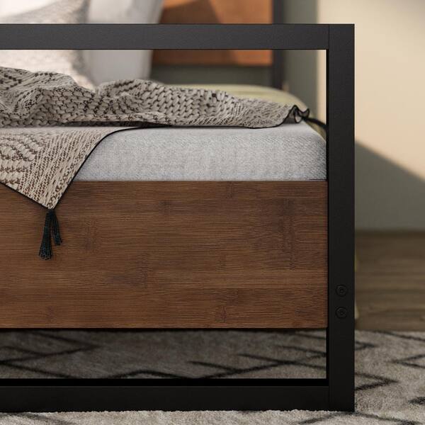 Zinus Suzanne 75.5 in. W Brown King Bamboo and Metal Frame with Footboard Platform Bed OLB IRPBHB 14K The Home Depot