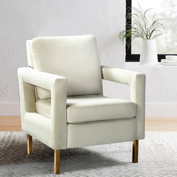 JAYDEN CREATION Anika Modern Ivory Comfy Velvet Arm Chair with ...