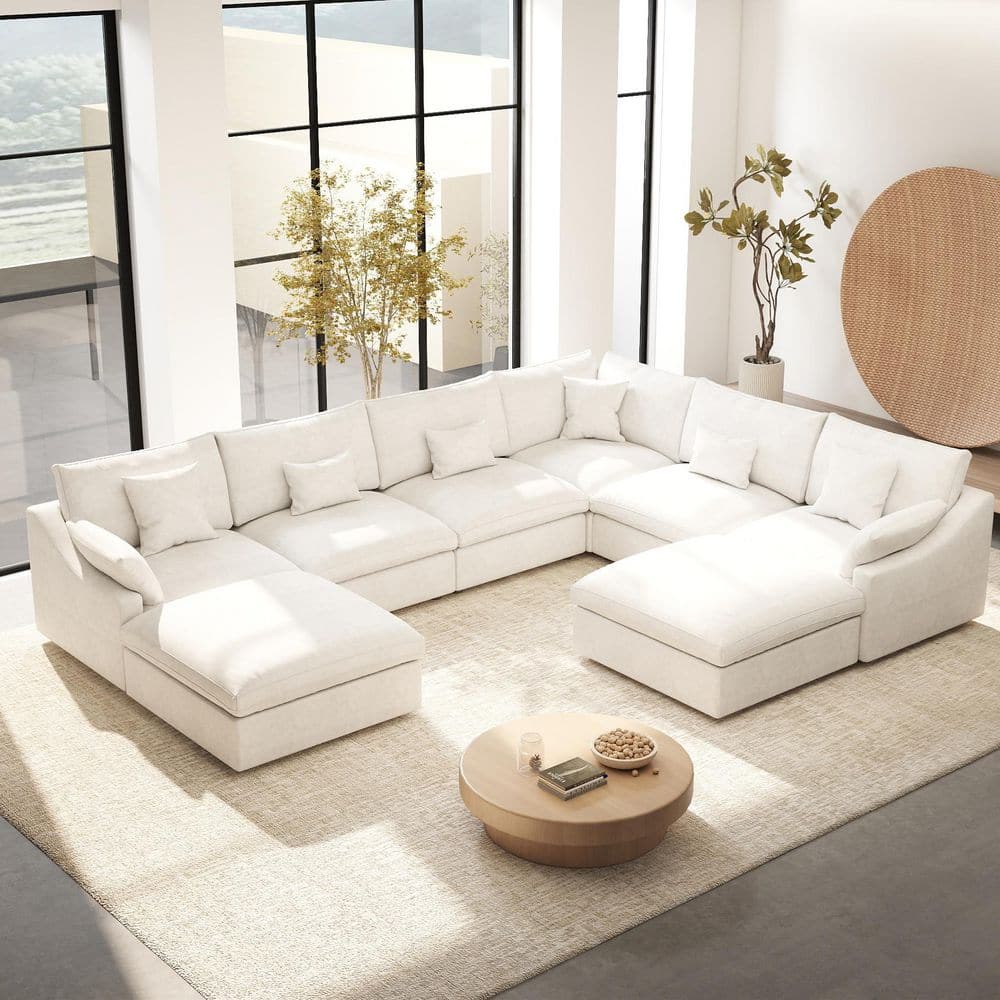 Magic Home Modular 8-piece 156 in. Flared Arm Linen U-shaped Sectional ...
