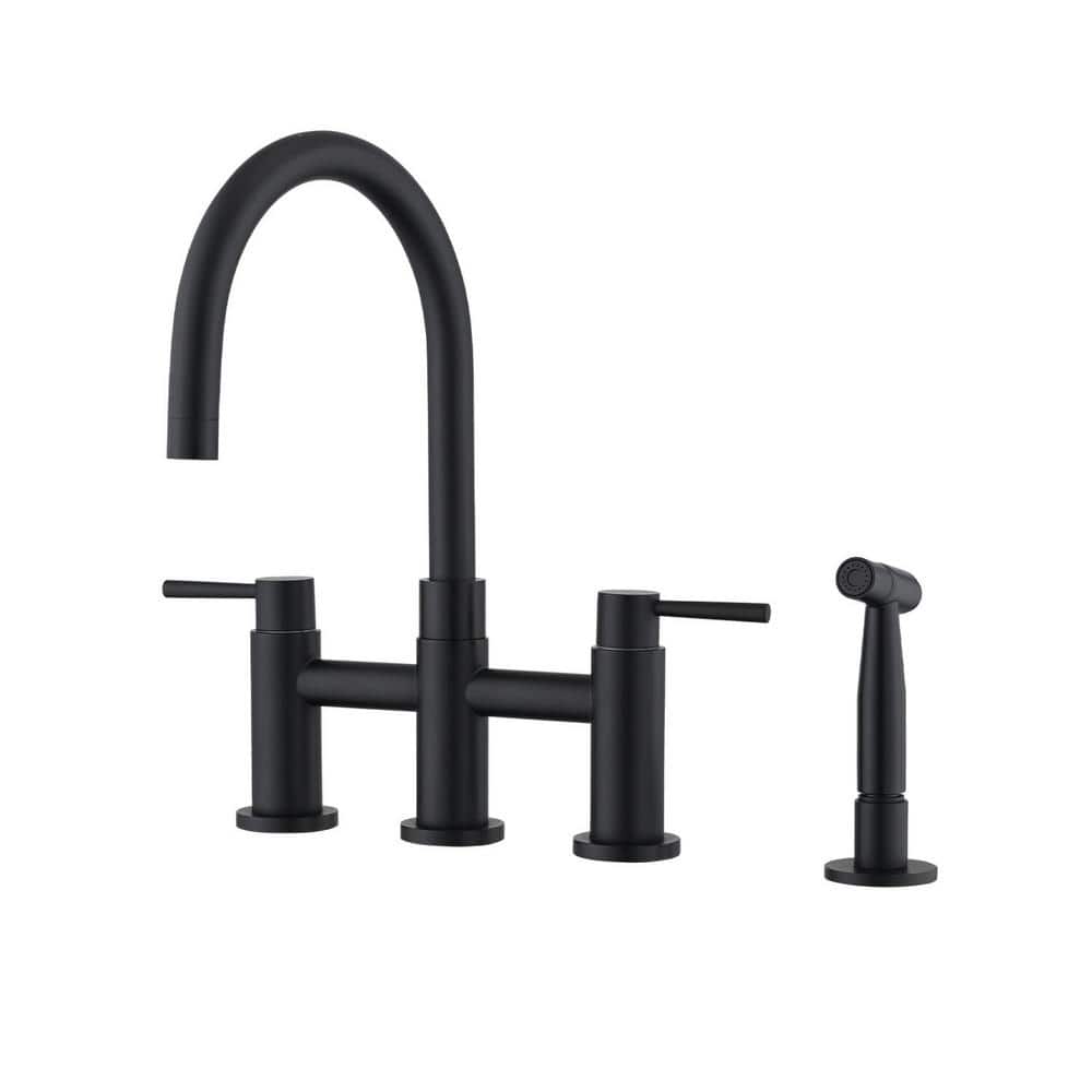 GIVING TREE SWAN Double Handle Bridge Kitchen Faucet Stainless in Matte ...