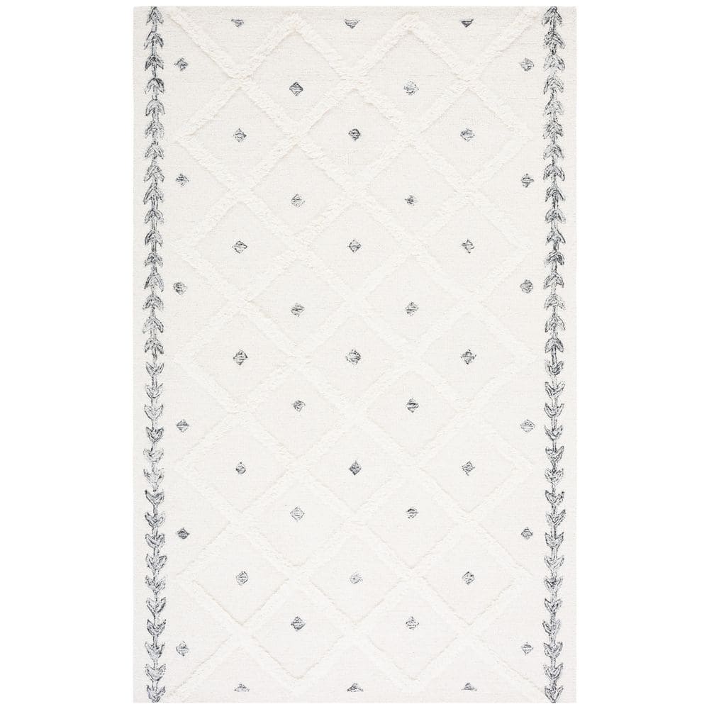 SAFAVIEH Casablanca 5 ft. x 8 ft. Ivory/Black High-Low Diamond Floral ...