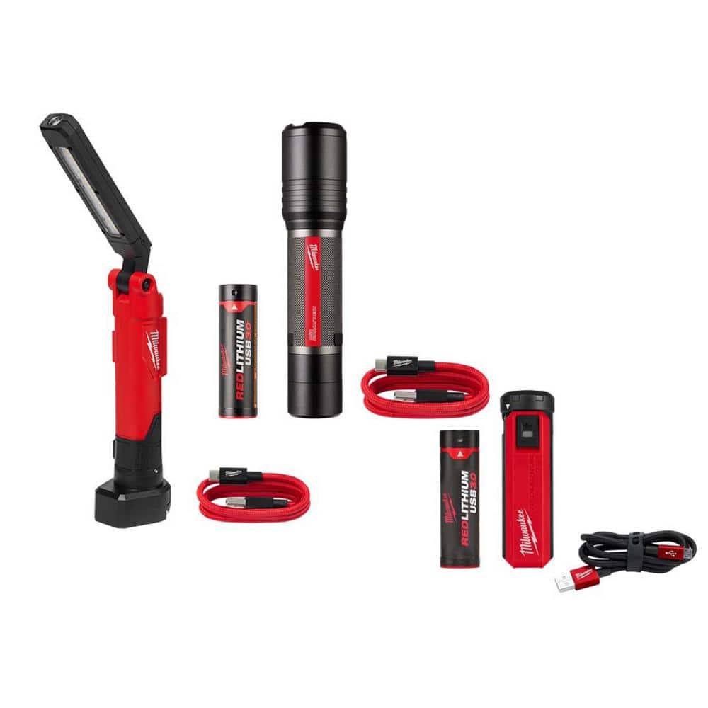 Milwaukee 550 Lumens LED USB Stick Light with Magnet and 2,000 Lumens USB Flashlight with USB ...