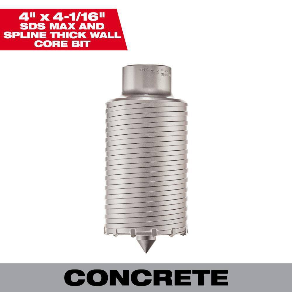 Milwaukee 4 in. x 4-1/16 in. Thick Wall SDS-MAX with Spline Core Bit 48 ...