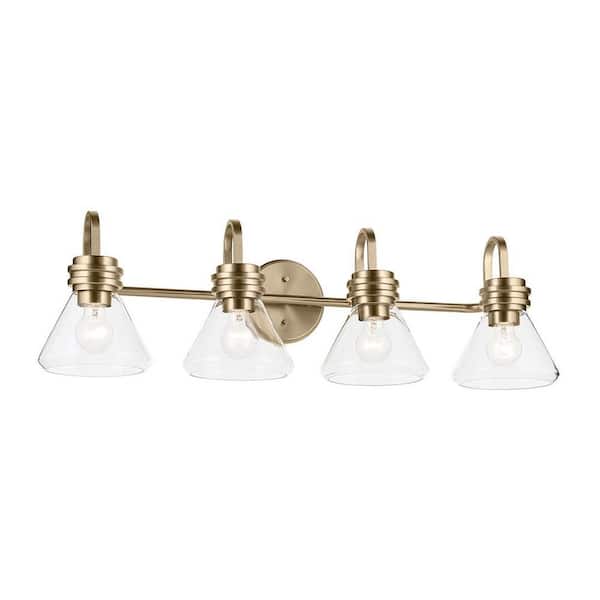 KICHLER Farum 34 in. 4-Light Vanity Light with Clear Glass in Champagne ...