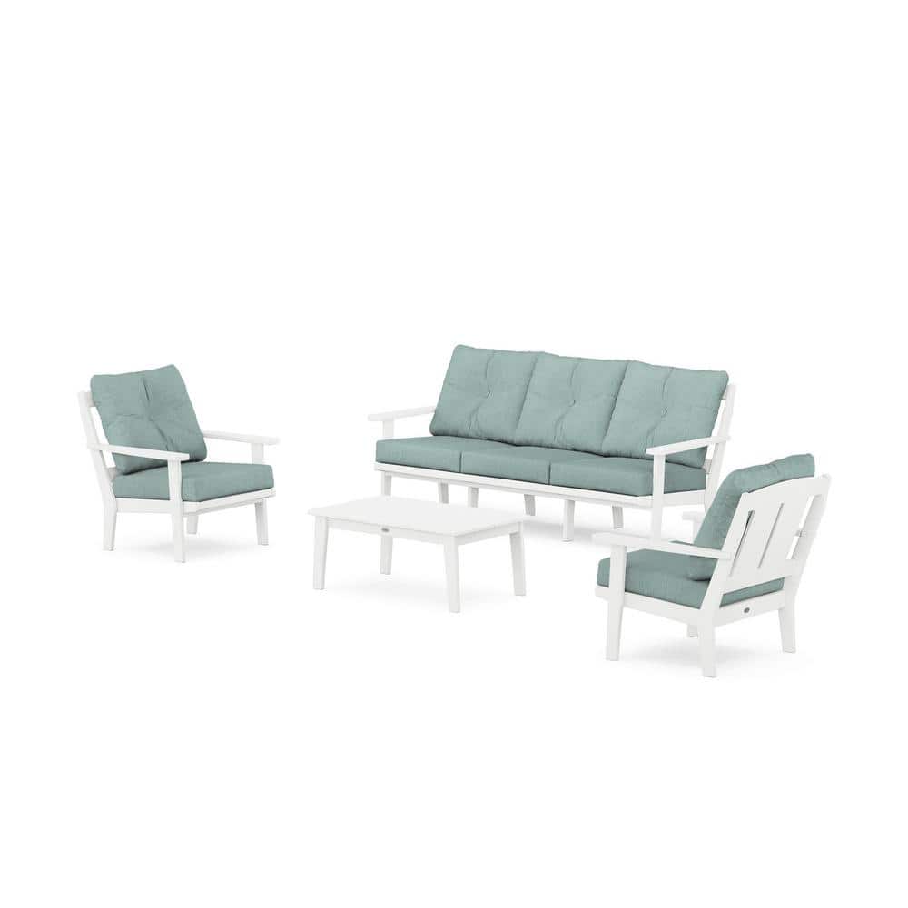 POLYWOOD Mission 4-Pcs Plastic Patio Conversation Set with Sofa in ...