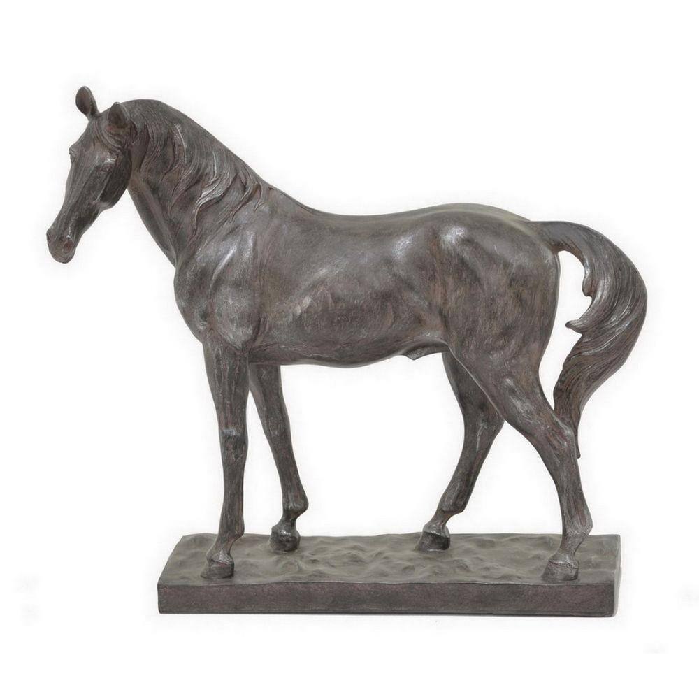Benjara Fenny 16 in. Gray Resin Tabletop Standing Horse Statuette ...