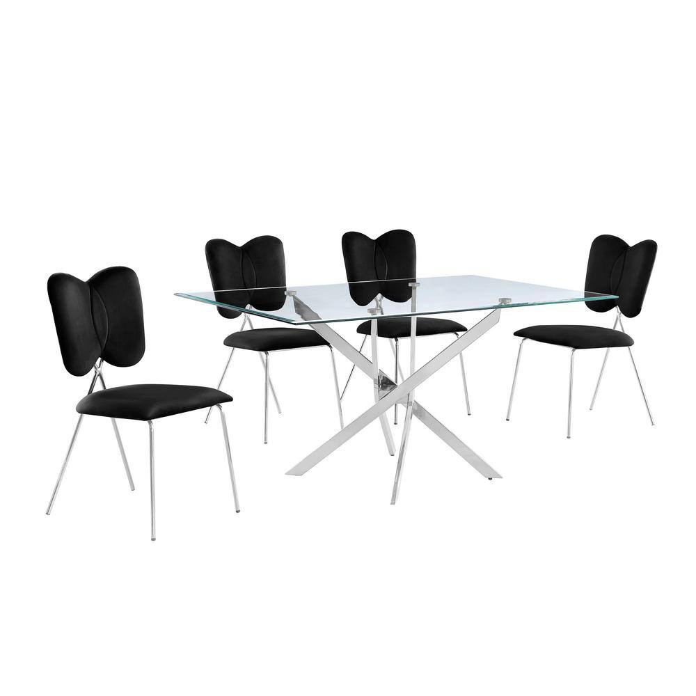 Best Quality Furniture Hector 5-Piece Tempered Glass Top and Black ...