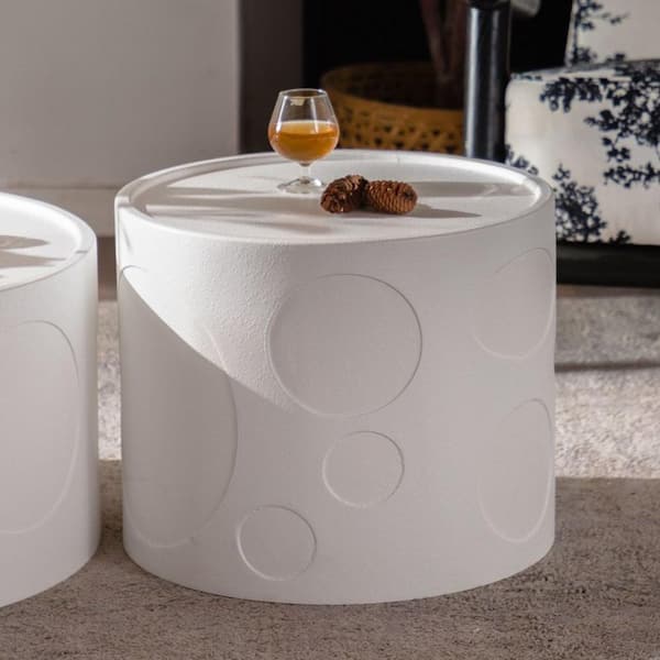 Noble House Ansel Modern 19.69 in. Creamy White Round MDF Accent Side ...