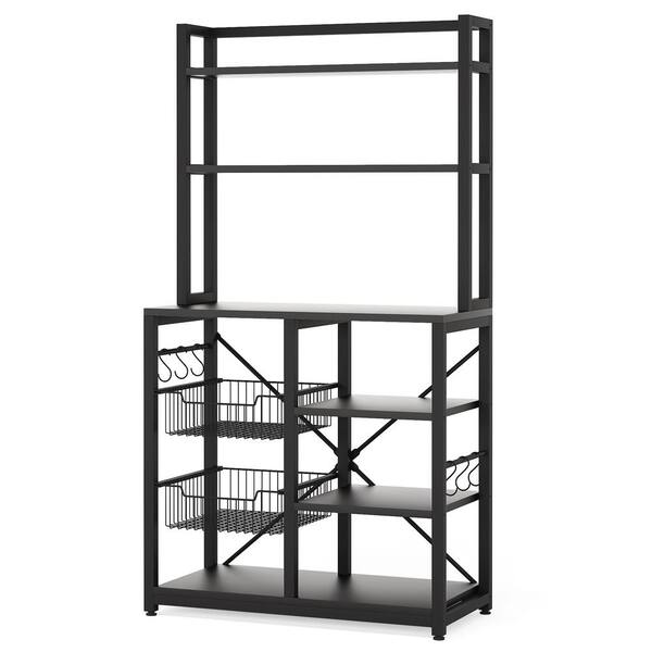 Tribesigns Kathleen Black 6-Tier Kitchen Baker's Rack with 6 Hooks and ...