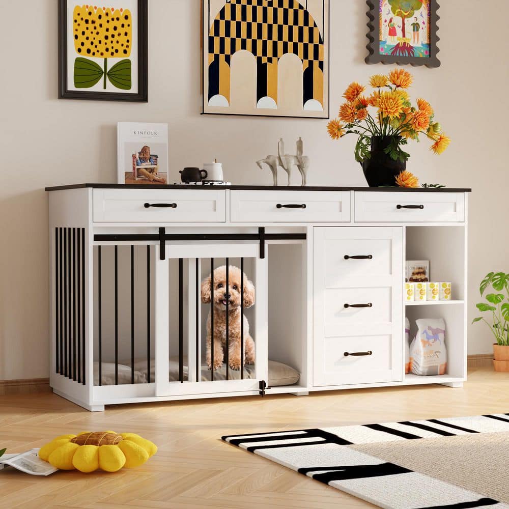 FUFU&GAGA 3-Drawers, 2-Compartment Dog Crate, Heavy Duty Indoor Dog ...