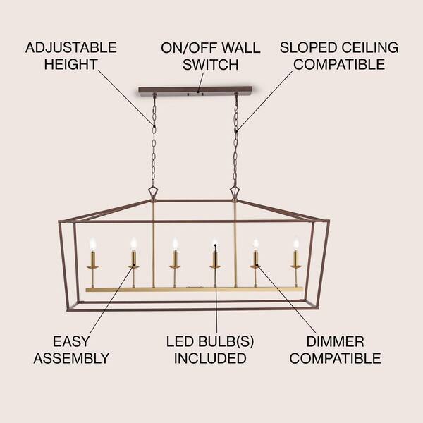 JONATHAN Y Pagoda 49 in. 6-Bulb Oil Rubbed Bronze Linear JONATHAN Y Pagoda 49 in. 6-Bulb Oil Rubbed Bronze Linear