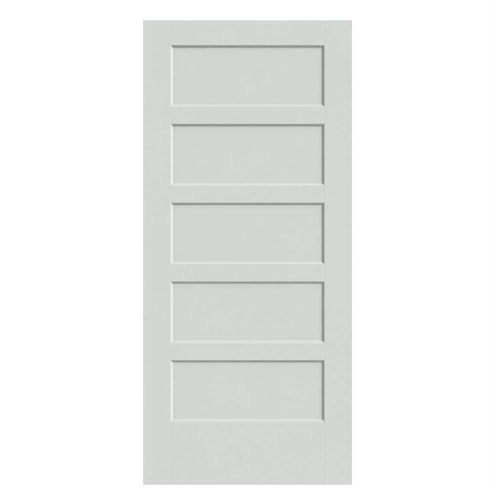 Masonite 36 in. x 80 in. 5-Panel Bayshore Single Bore Solid Core Primed ...