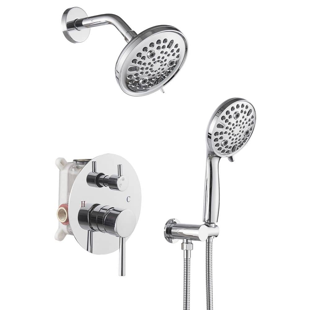 BWE Single Handle 2-Spray Round Rain Shower Faucet Set 1.8 GPM with ...