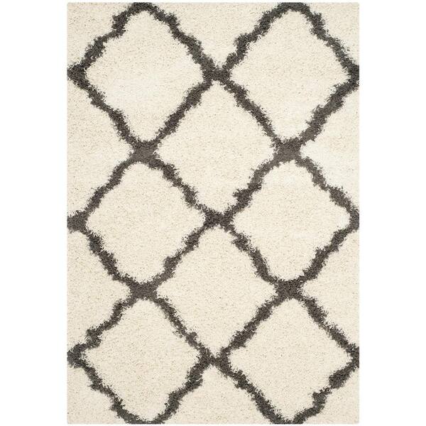 SAFAVIEH Dallas Shag Ivory/Dark Gray 5 ft. x 8 ft. Geometric Diamond ...