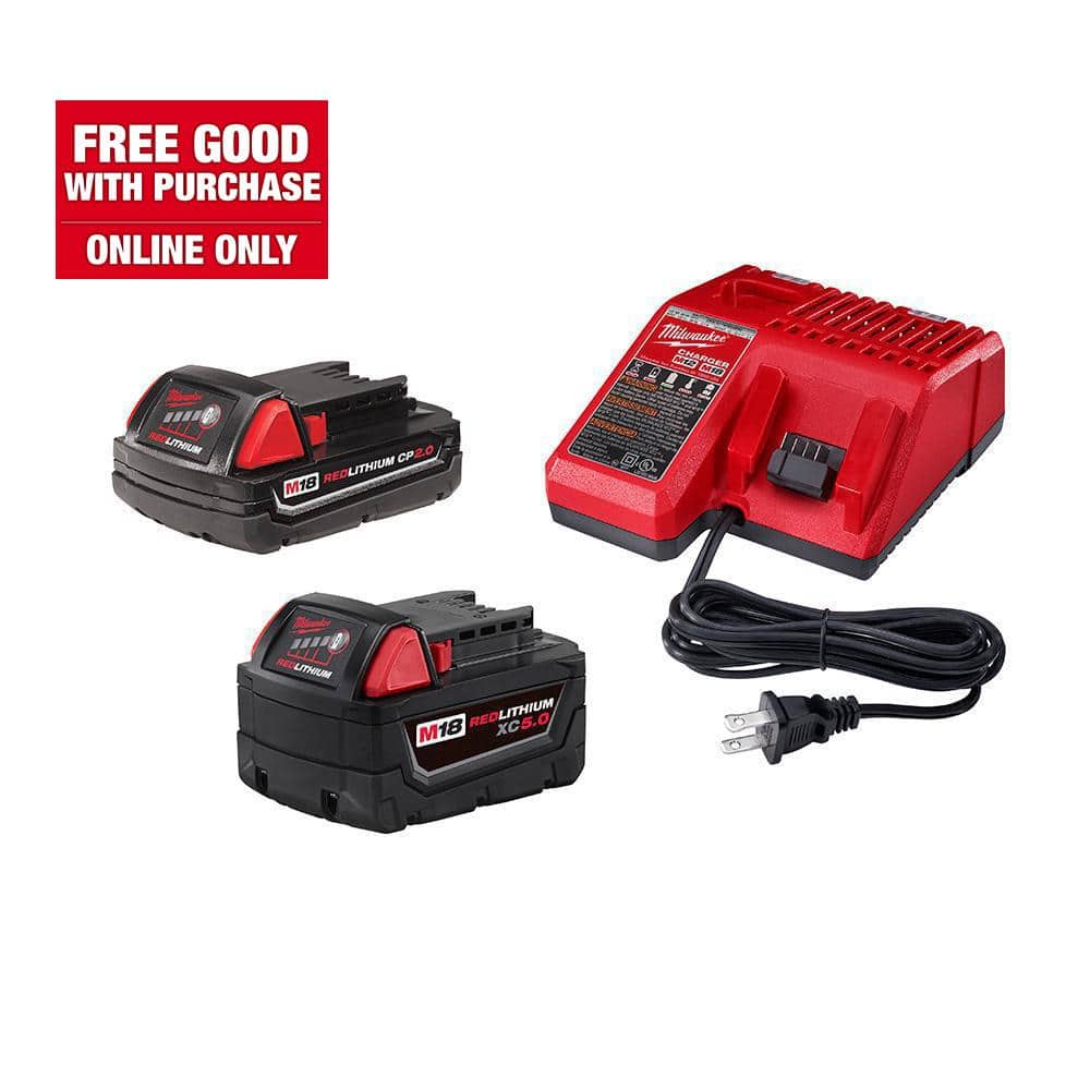 Milwaukee M18 18-Volt Lithium-Ion Starter Kit with One 5.0 Ah and One 2 ...