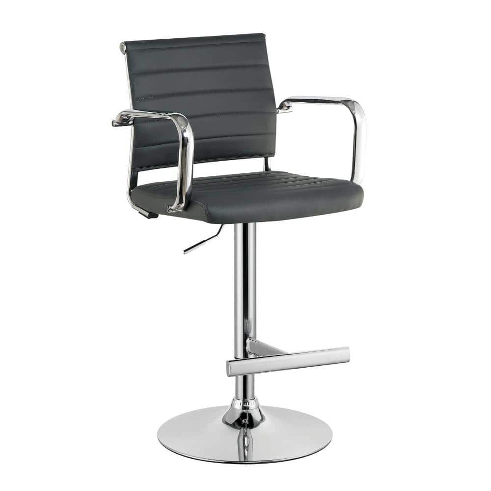 Benjara Contemporary Style Gray and Silver Leatherette Padded Bar Stool ...