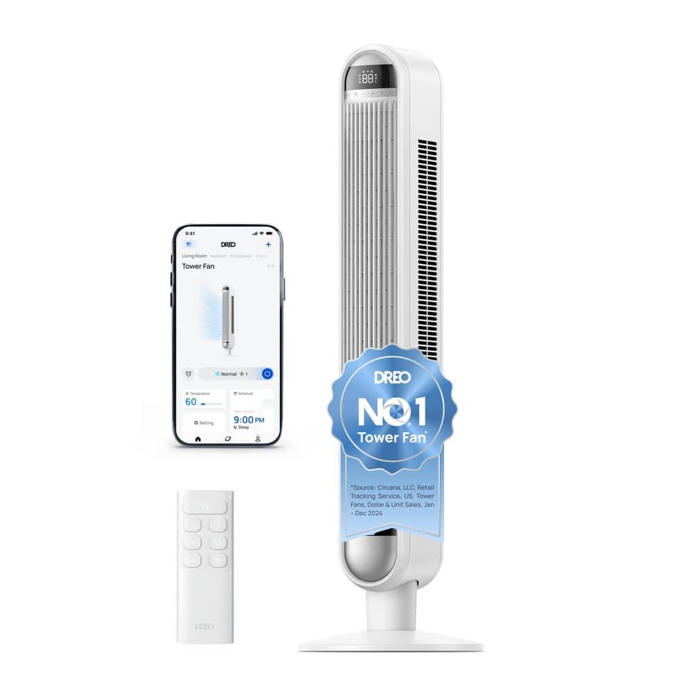 DREO 42 in. Smart Tower Fan with Remote, 6-Speed, 12 H Timer and 90 ...