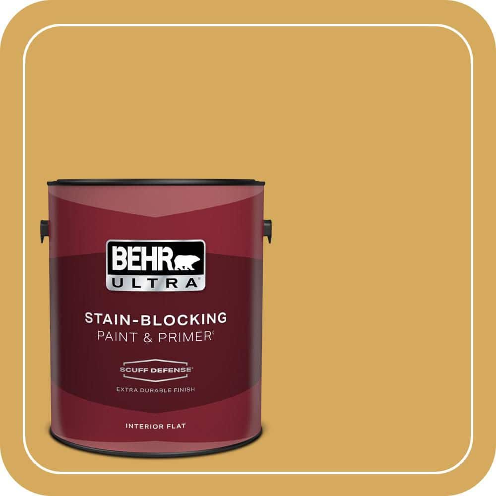 BEHR ULTRA 1 gal. #340D-5 Galley Gold Extra Durable Flat Interior Paint ...